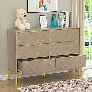 Anmytek 6-Drawer Double Dresser for Bedroom Large Nightstand, Modern Closet Dressers Chest of Drawers with Wood 6 Drawer Storage Cabinet Dresser, Storage Organizer Cabinet for Nursery