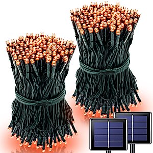 POTIVE Orange Halloween Lights, 2 Pack Each 75.5Ft 200 LED Orange String Lights Outdoor, 8 Modes Solar Orange Lights for Thanksgiving Yard Tree Fall Christmas Halloween Decoration
