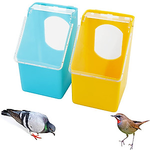 2 Pcs Pigeon Plastic Feeder, Bird Food Feeding Hanging Box for Bird Poultry Pigeon Parrot Parakeet Budgie Cage (One Hole)