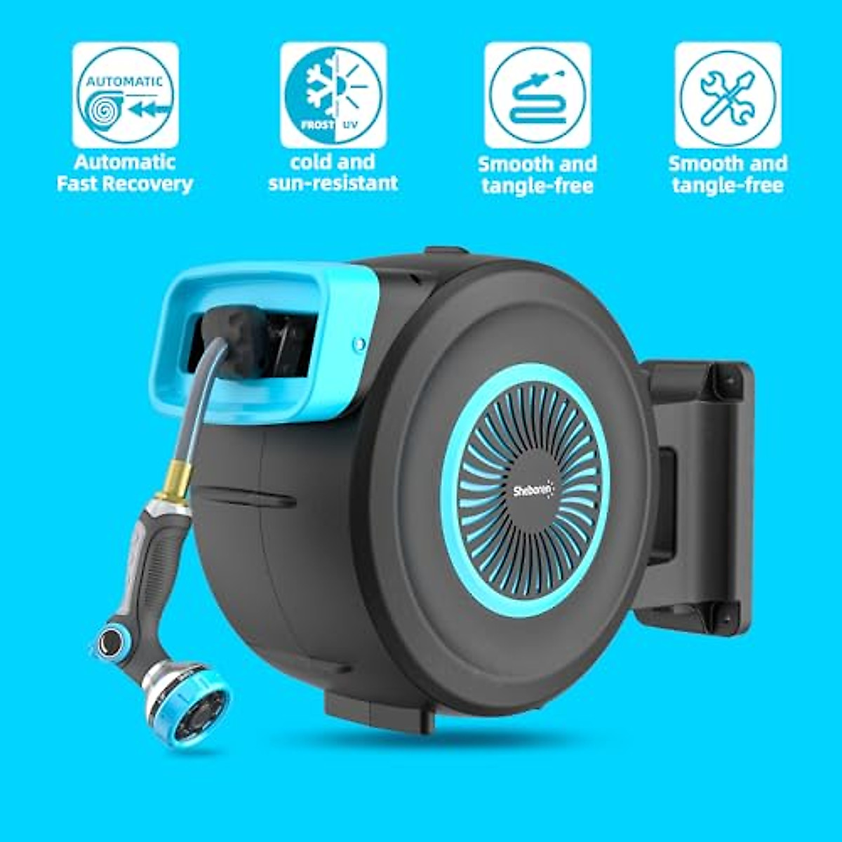 1/2"*100+5ft Garden Hose Reel Sheboren Automatic Retractable Hose Reel with Any Length Lock Wall Mount Watering Hose Reel 180°Swivel Bracket