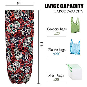 Cute Plastic Bag Holder,Skull Rose Red,Grocery Bags Dispenser,Shopping Bag Organizer,Gifts for Kitchen Decor