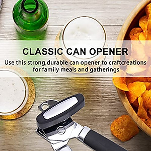 Geolinca Manual Handheld Strong Can Opener, Sharp Cutting Wheel for Smooth Edge Cut, Comfortable Soft Handle, Easy to Use Turn Knob, Includes Built in Bottle Opener, Black