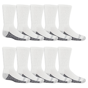 Fruit Of the Loom Boys' Dual Defense Crew Socks (10 Pack), White, Large