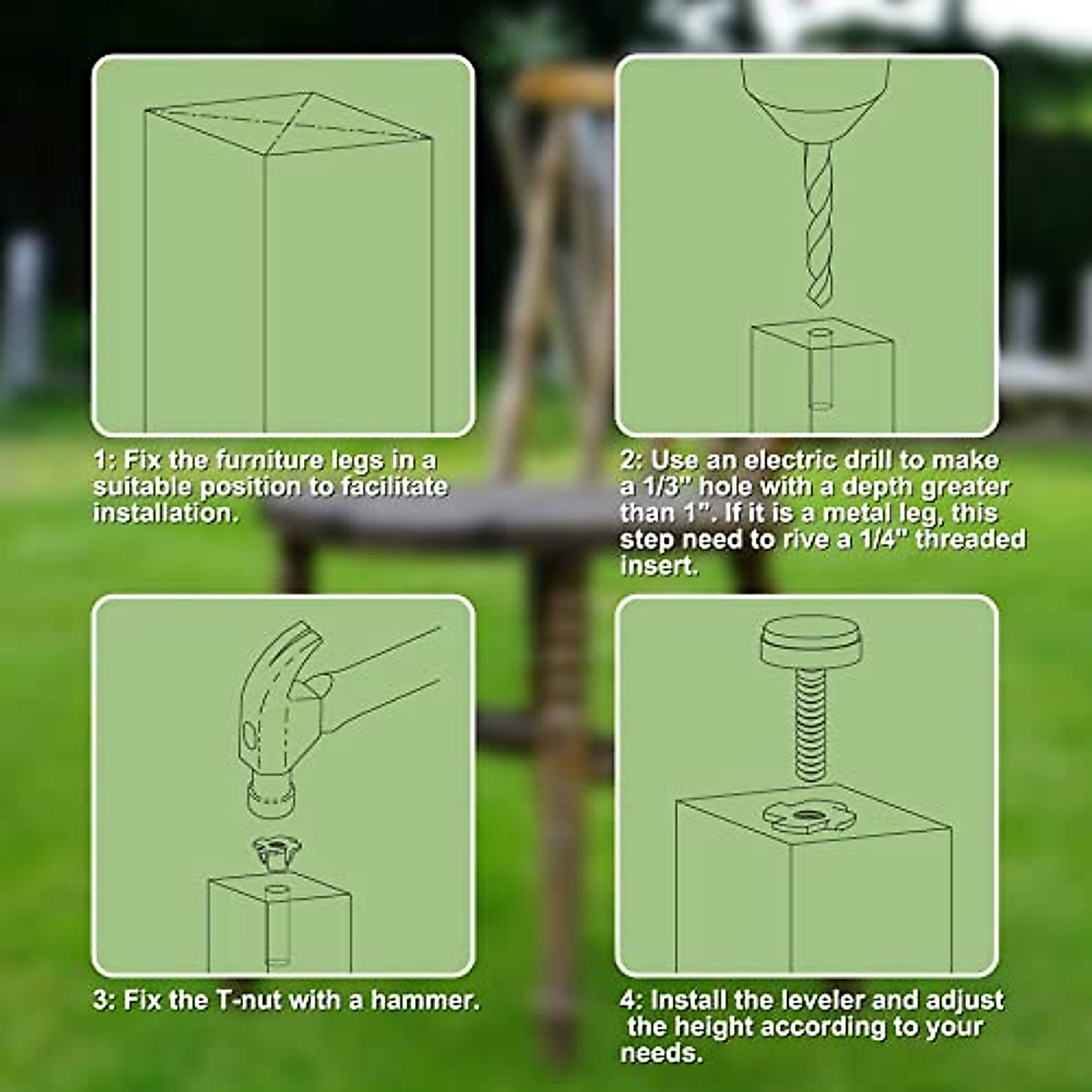 TWIG Table/Chair/Furniture Leveling Feet Screw On(1/4-20 * 1" High,12 Pcs,25mm Base),Adjustable Table/Chair/Wood Furniture Leg Levelers Screw in Threaded with Threaded Insert