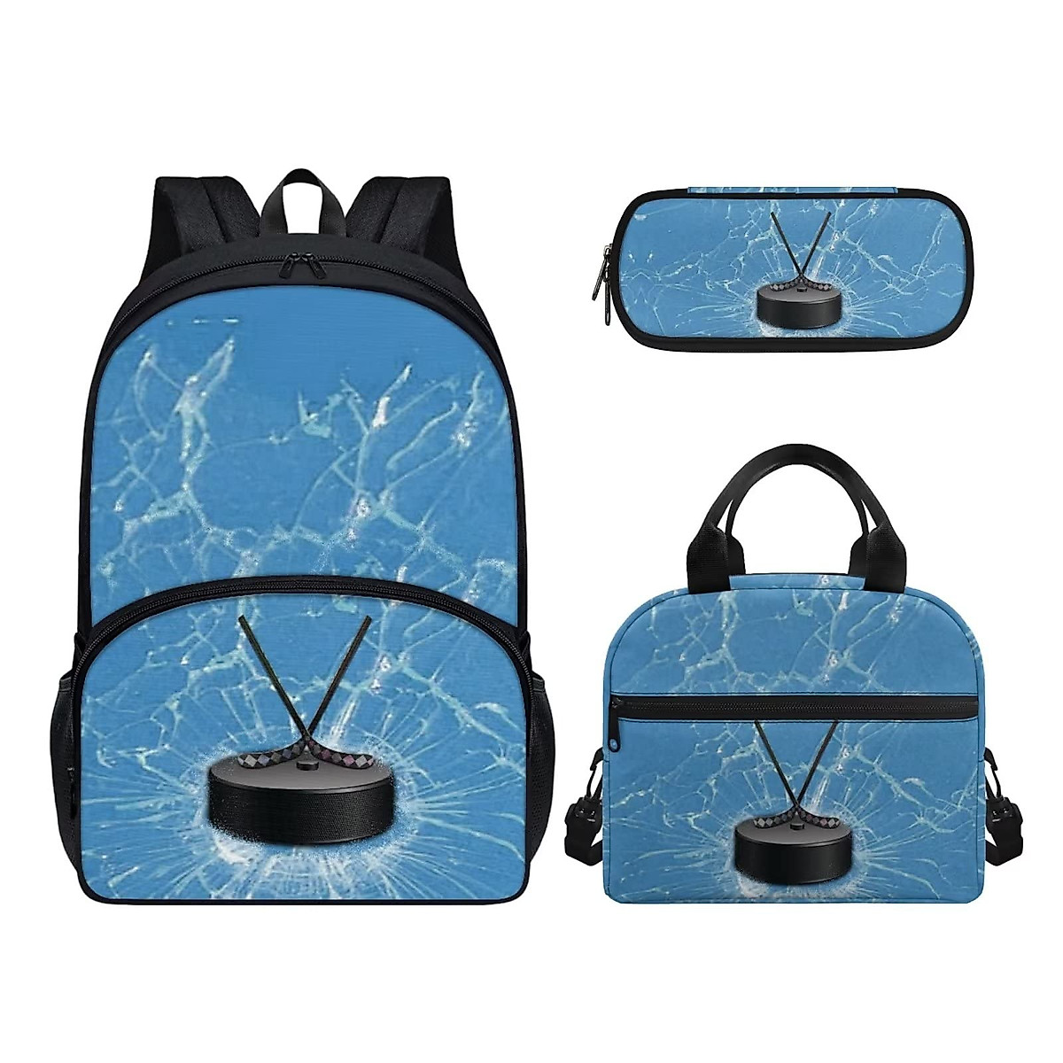 Agoviwo Hockey Graphic School Backpack for Girls 10-12 Aesthetic Book Bag, Lunch Bag and Pencil Case Organizer