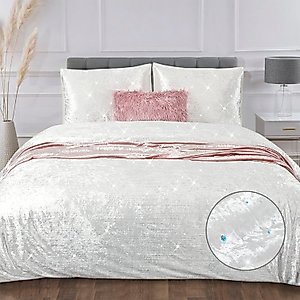 YINFUNG Boho Duvet Cover Velvet Queen Ivory Cream Luxury Crushed Crinkle Velvet Cotton Winter Sequin Glossy Sparkle Glitter Girl Starry Vibrant Textured 90×90 Bedding Set