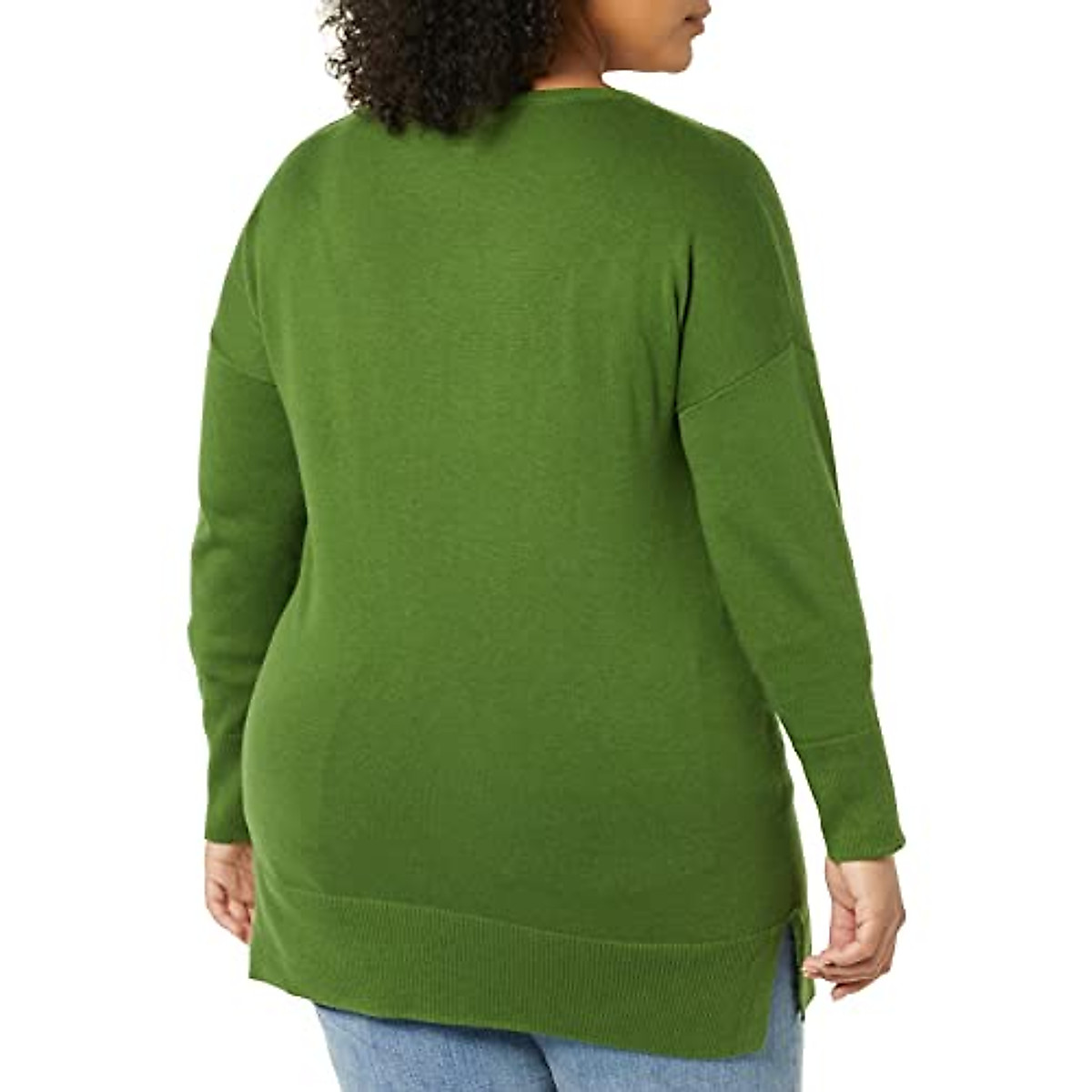 Amazon Essentials Women's Lightweight Long-Sleeve V-Neck Tunic Sweater (Available in Plus Size), Green, Small
