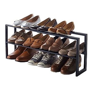 Yamazaki Home Expanding Shoe Rack, Metal, Adjustable Steel One Size Black