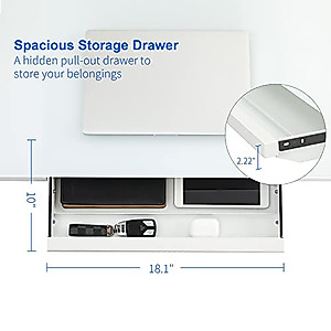 FARRAY Glass Standing Desk with Wireless Charging, 45 x 23 Inch Dual Motor Electric Height Adjustable Desk with Drawer, Touch Control Panel, Power Strip & USB Ports, White Sit Stand Desk