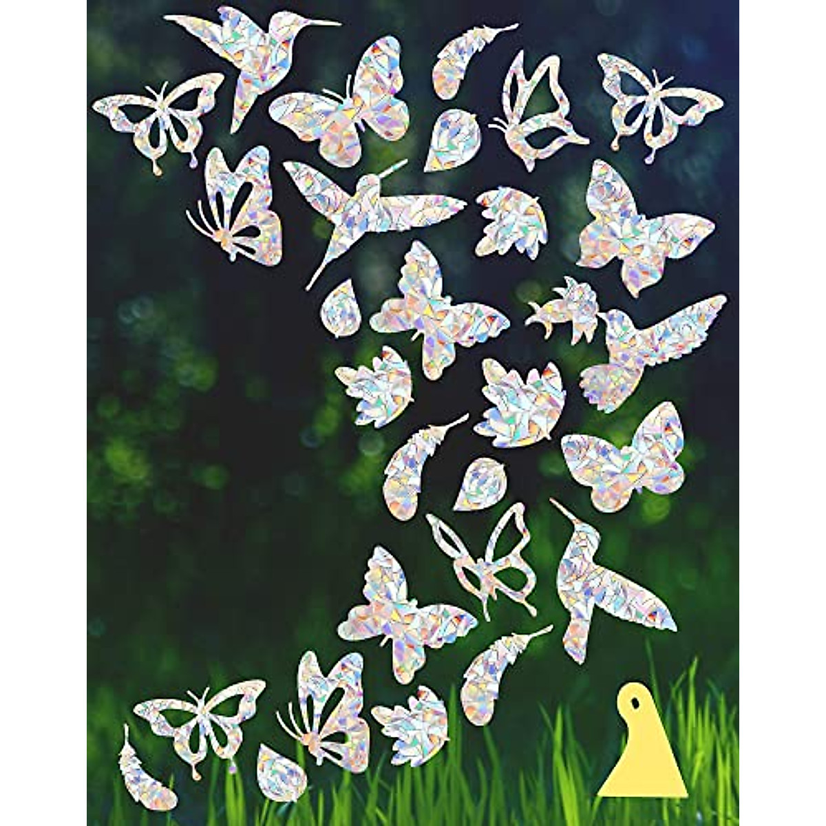 36 Pieces Window Decals for Bird Strikes, Window Clings Prevent Birds from Hitting Windows Suncatcher Stickers（Bird, Butterfly, Feather, Leaf)