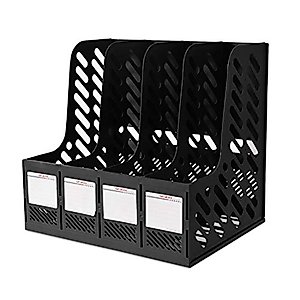 Marte Vanci Magazine File Holder 4 Section Book Desktop Organizer Hips Plastic Storage Sturdy Vertical Folder Black