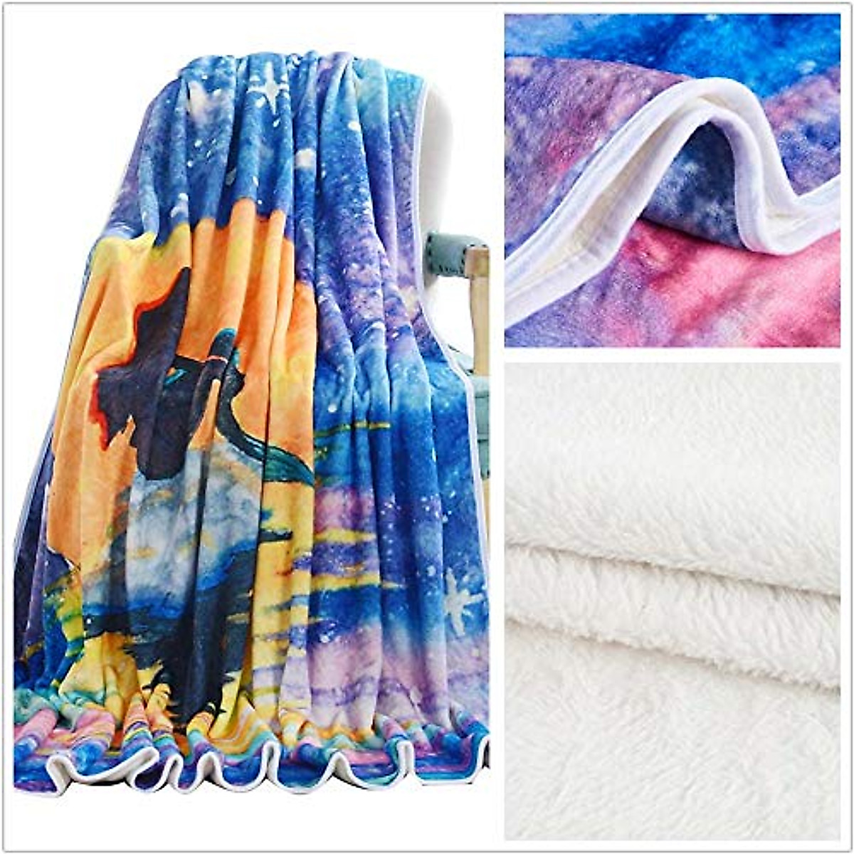ENCOFT Flannel Bed Blanket Full Size for Couch Sofa and Bed, Soft Galaxy Mermaid Throw Blanket