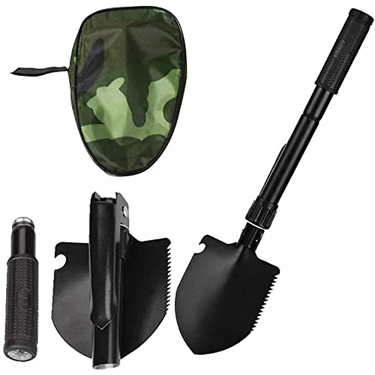 Folding Survival Shovel - Mini Heavy Duty Carbon Steel Military Style Entrenching Tool for Off Road, Nylon Carry Case, Camping, Gardening, Beach, Digging Dirt, Sand, Mud & Snow