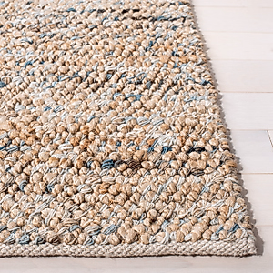SAFAVIEH Bohemian Collection Area Rug - 6' x 9', Natural & Blue, Handmade Farmhouse Coastal Jute, Ideal for High Traffic Areas in Living Room, Bedroom (BOH901M)