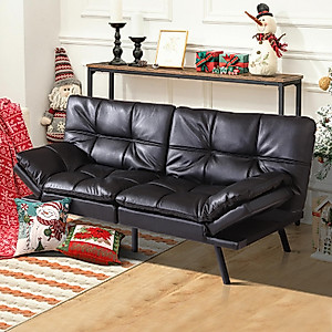 MUUEGM Futon Sofa Bed Faux Leather Futon Convertible Sofa Futon Couch Bed,Memory Foam Futon Sleeper Sofa Bed,Modern Loveseat Sofa,Adjustable Armrest&Backrest Futon Sets for Living Room,Offices,Black