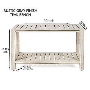 TeakCraft Teak Gray Shower Bench with Shelf 30 Inch for Bathroom, Spa - Fully Assembled, Shower Stool, Rustic Gray Finish The Ricina