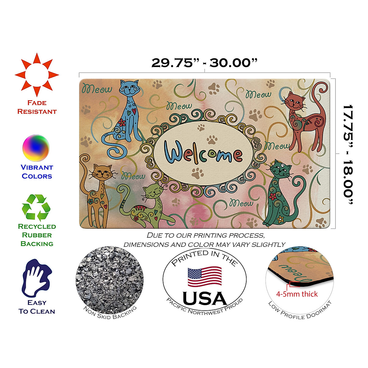 Toland Home Garden 800084 Meow Welcome Cat Door Mat 18x30 Inch Outdoor Doormat for Entryway Indoor Entrance