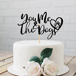 You Me & the Dogs Cake Topper, Mr & Mrs Wedding Cake Decors, Bride and Groom Wedding Party Decorations, Dog Lovers Party Supplies, Black Glitter