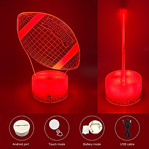 Football Night Lights for Kids, 3D LED Illusion Lamp 7 Colors Changing Nightlight with USB Powered, Touch & Remote Control Best Birthday Christmas Gifts for Boys Girls Kids Baby