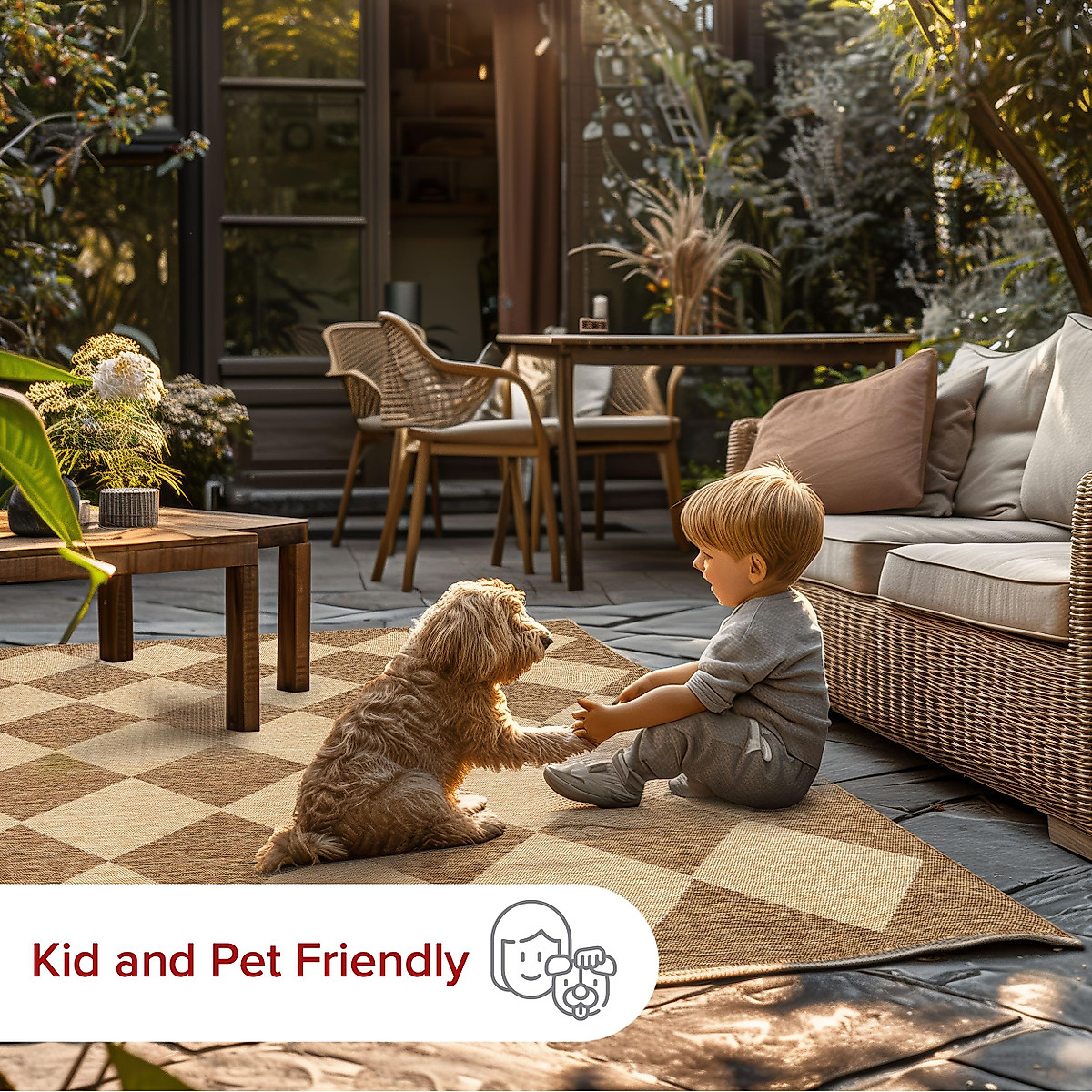 nuLOOM 5' x 8' Outdoor Performance Area Rug, Stain Resistant, Weather Resistant, High Traffic, Patio, Balcony, Outside, Sabina Brown