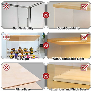 LANSCOERY Acrylic Display Case with LED Light, Clear 5 Tier Organization, Dustproof Wooden Display Box, Exclusive Showcase for Collectibles, Mini Figures and Funko Pop, 11.8x11x11.8inch