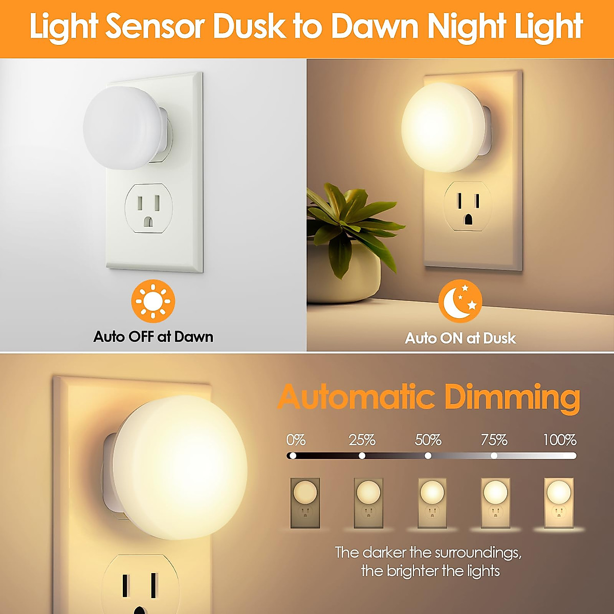 FOLKSMATE LED Night Lights Plug into Wall 5-Pack, Plug in Nightlight Soft White with Light Sensors for Adults, Kids Room, Bedroom, Bathroom, Hallway