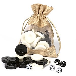 ZOOCEN Classic Checkers Game Set with Drawstring Cloth Storage Bag (30pcs Coffee Color)