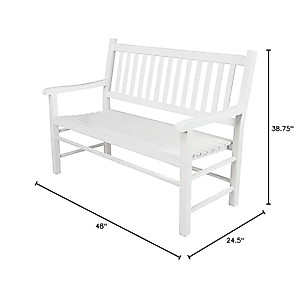 Shine Company Eden Outdoor Wood Garden Bench for Front Porch, Entryway, 24.5" D x 48" W x 38.75" H, White