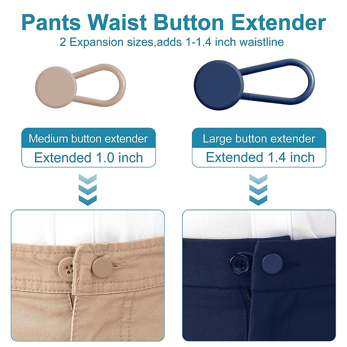 KUNTAERY 8 PCS Button Extenders for Jeans, Pants Waistband Expanders, Instant Waist Extender Buttons for Women and Men, No Sew Jeans Waist Extension 1-1.4 Inches