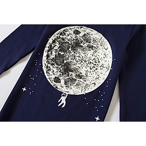 KikizYe Little Boys Glow in the Dark Moon Space Long Sleeve Pajamas 100% Cotton Sleepwear Size 6