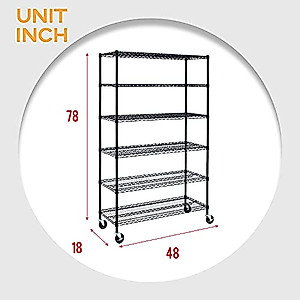 BestMassage Wire Shelving Unit Heavy Duty Garage Storage Shelves Large Metal Shelf Organizer 6-Tier Height Adjustable Commercial Grade Utility Steel Storage Rack with Wheels,18 x 48 x 72 (Black)