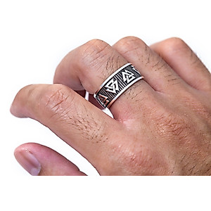 925 Sterling Silver Viking Valknut Odin Norse Jewelry Oxidized Band Ring (9)
