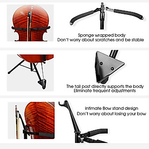 Mr.Power Adjustable Foldable Tripod Stand for Cello with Hook for Bow