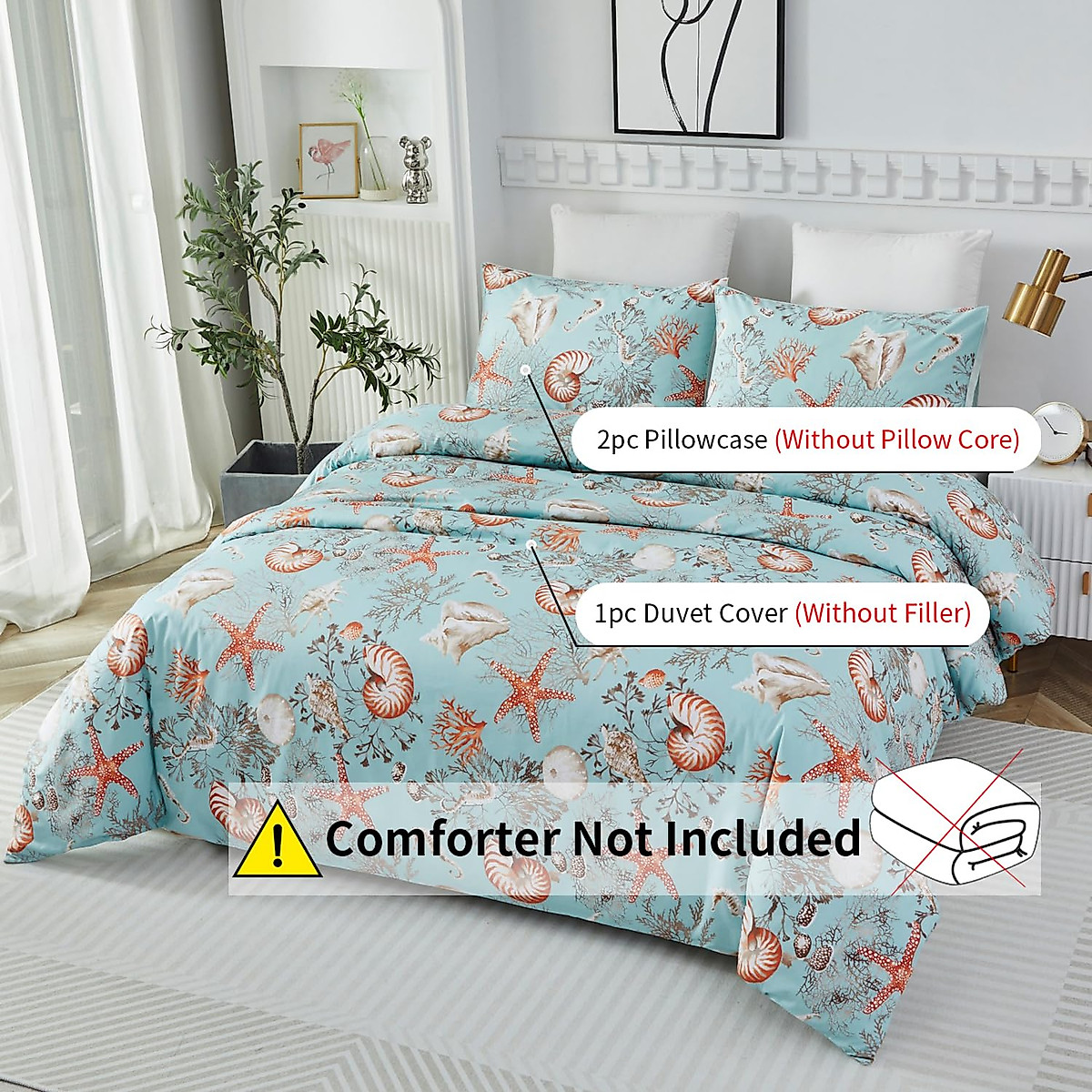 Brandream Luxury Nautical Bedding Set Queen Size Coastal Beach 100% Egyptian Cotton Duvet Cover Set 3-Piece Smooth Crisp Silky (Comforter Not Included)