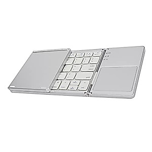 Acogedor 3 Folding Keyboard with Touchpad Foldable Bluetooth Keyboard 63 Keys Portable Wireless Keyboard for iOS Windows Android Phone Tablet Laptop(Silver White)