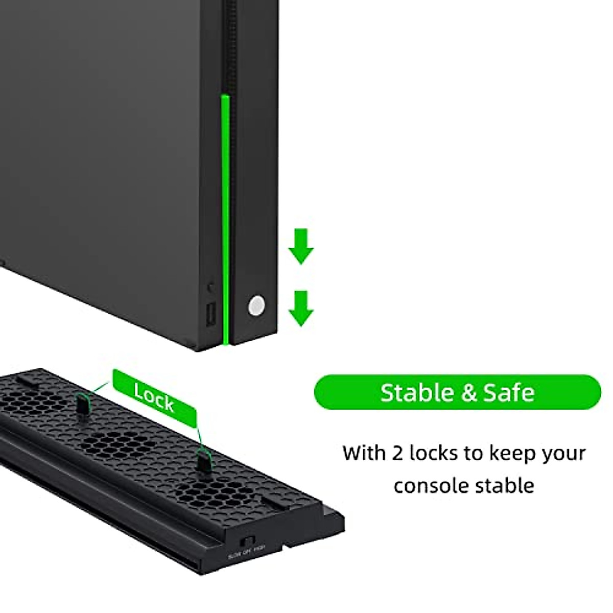 Mcbazel Vertical Cooling Stand for Xbox One X, Cooling Fan Stand with 3 USB Ports and Light Bar Compatible with Xbox One X Console Only - Black