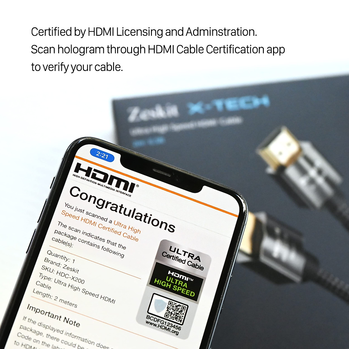 Zeskit X-Tech 48Gbps Ultra High Speed HDMI Cable 6.5ft, 8K60 4K120 144Hz eARC HDR HDCP 2.2 2.3 Compatible with Dolby Vision Apple TV 4K Roku Sony LG Samsung Xbox Series X RTX 3080 PS4 PS5