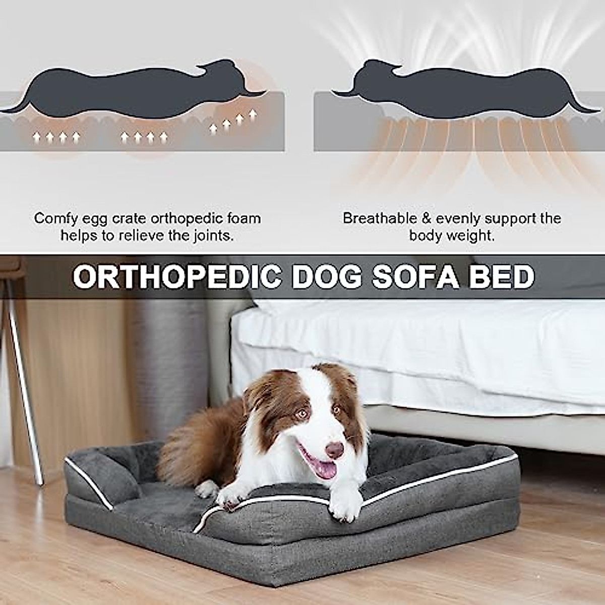 DogBaby Dog Beds for Large Medium Dogs, Washable Medium Dog Bed, Dog Couch Bed for Comfortable Sleep, Orthopedic Egg Foam Bolster Dog Bed with Removable Washable Cover and Nonskid Bottom, Pet Bed