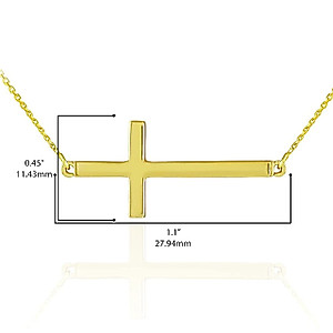 14K Yellow Gold Classic Horizontal/Sideways Cross Necklace on Rolo Chain - 18"