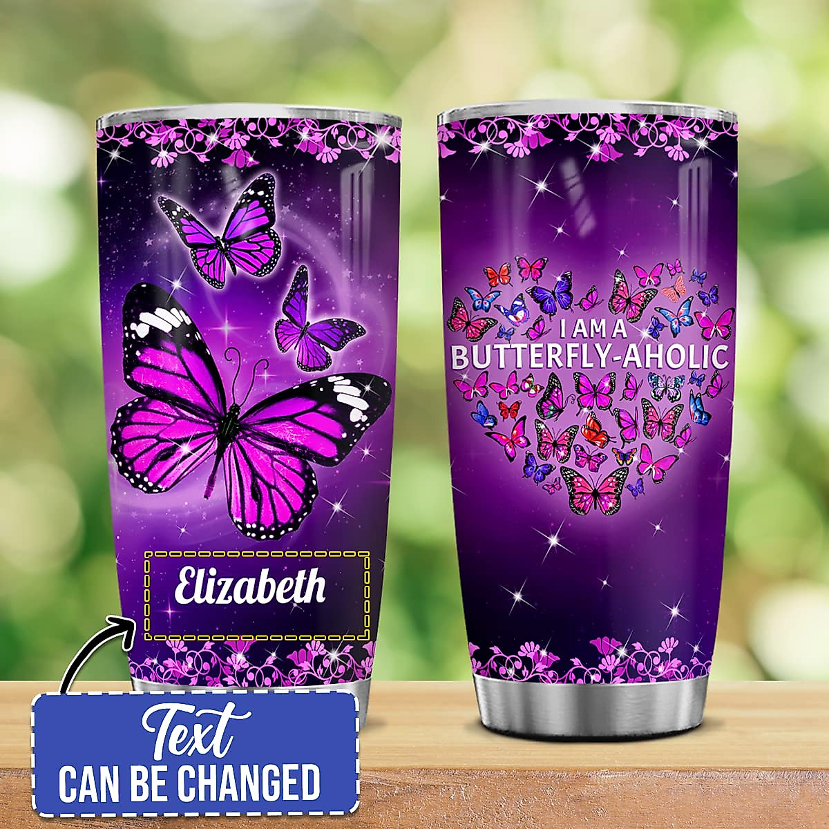 Wassmin Butterfly Tumbler Personalized Gift Stuff For Women Girls Lady Mom Custom Name Jewelry Drawings Style Tumblers 20oz 30oz Coffee Travel Mug Birthday Christmas Customized Cup Gifts (Purple)