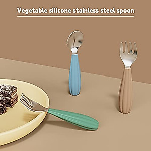 Hippywell Toddler Utensils, Toddler Forks and Spoons Set, Kids Silverware Set with Silicone Anti-Choke Handle, Self-Feeding Toddler Utensils, Children Safe Flatware, Natural/Green/Blue