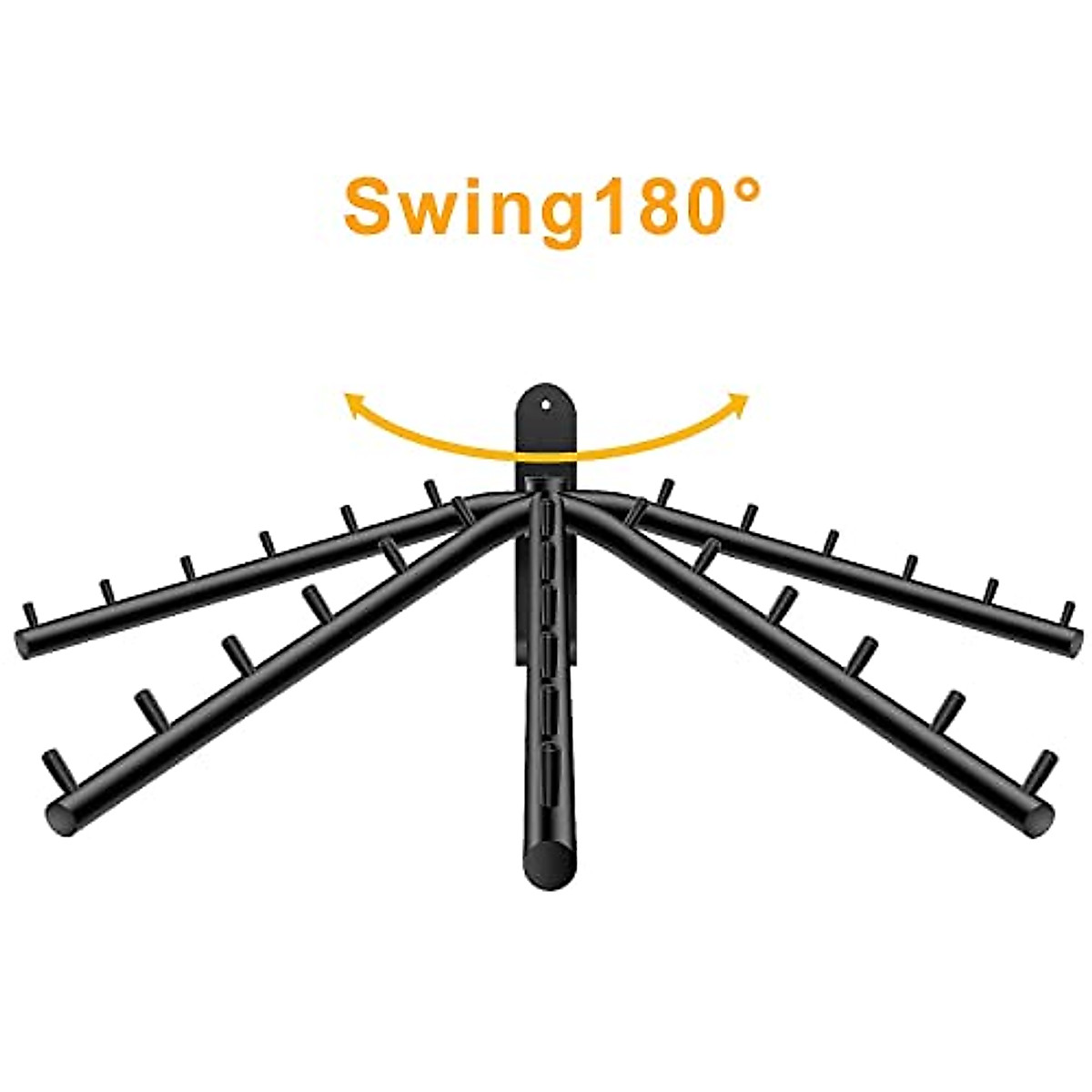 Bosszi 2-Pack Wall Mounted Folding Clothes Hanger Rack, Stainless Steel Clothes Hooks with Swing Arm Holder Space Saving Clothing Hanging System Closet Storage Organizer Heavy Duty Drying Rack (Black)