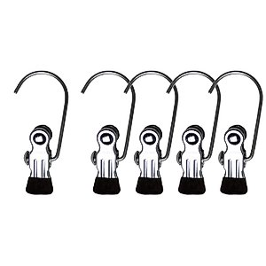 Mawa by Reston Lloyd Accessory Portable Non-Slip Semi Round Single Hook Hanging Clothes Pins/Clips for Laundry or Travel, Style K/1, Set of 5, Black