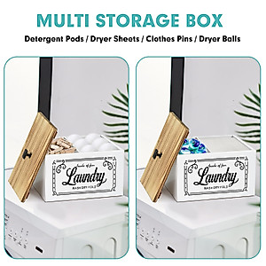 Ukonvi Dryer Sheet Container for Laundry Room Organization and Storage, Wood Laundry Pods Container with Lid, White Dryer Sheet Holder for Laundry Room Decor