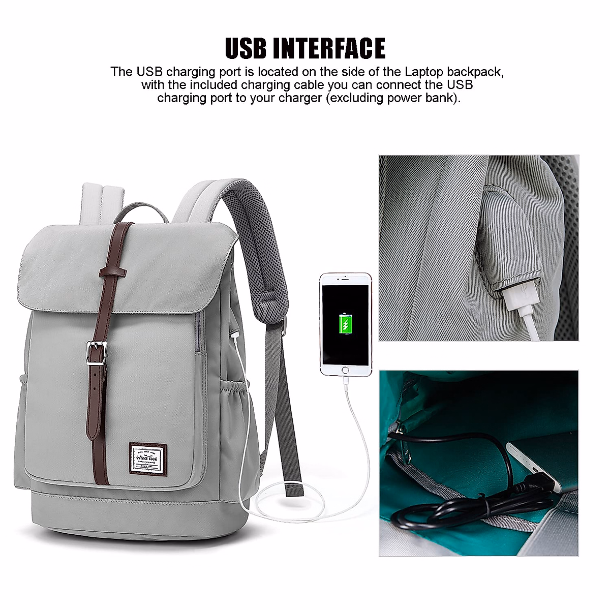 WindTook Laptop Backpack for Women Travel Work Computer Bag with USB Charging Port School Bookbag College Daypack Notebook 14" Pack, Gray