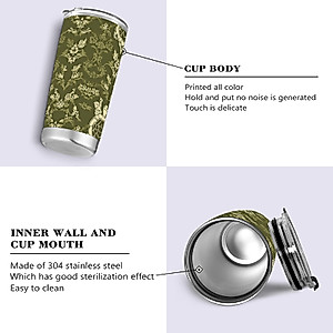 Turtle Silhouette Olive Green and Sand Stainless Steel insulated cup with Lid and Straw mugs for coffee for hot and cold drinks safe tumblers with lids and straws 20 OZ