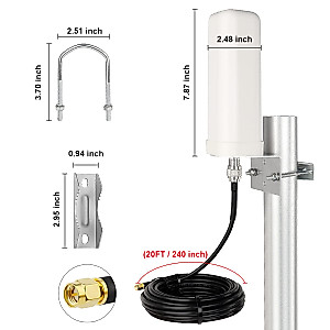 4G LTE Antenna Outdoor(698-2700 MHz) 3G/4G LTE Omnidirectional Antenna with SMA Male Extension Cable KMR240,Outdoor Pole/Wall Mount Omni Antenna for Signal Booster/Cellular Amplifier/4G LTE Router