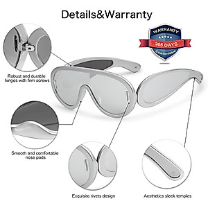 VANLINKER Oversized Round Sunglasses for Women Men Trendy One-Piece Mask Shades Fashion Big Lens Smooth Flat Top Frame VL9760