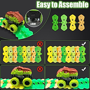 Dinosaur Race Car Tracks Toys Set for Kids Boys Girls Ages 3 4 5 6+ Electric Dinosaur Turkc Cars with Strong Suction Cup,Steady Tripod 130+ Pcs Flexible Train Car Tracks Birthday Gift Christmas