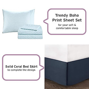 Intelligent Design Complete Bed In A Bag Casual Boho Comforter with Sheet Set Decorative Pillow, All Season Bedding Set, Twin, Loretta Navy 7 Piece
